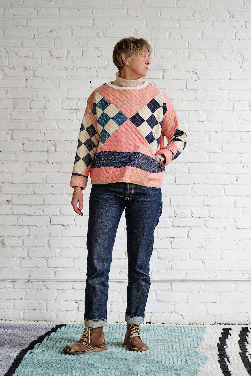 Vintage Quilt Popover Sweatshirt | One-of-a-Kind Pullover